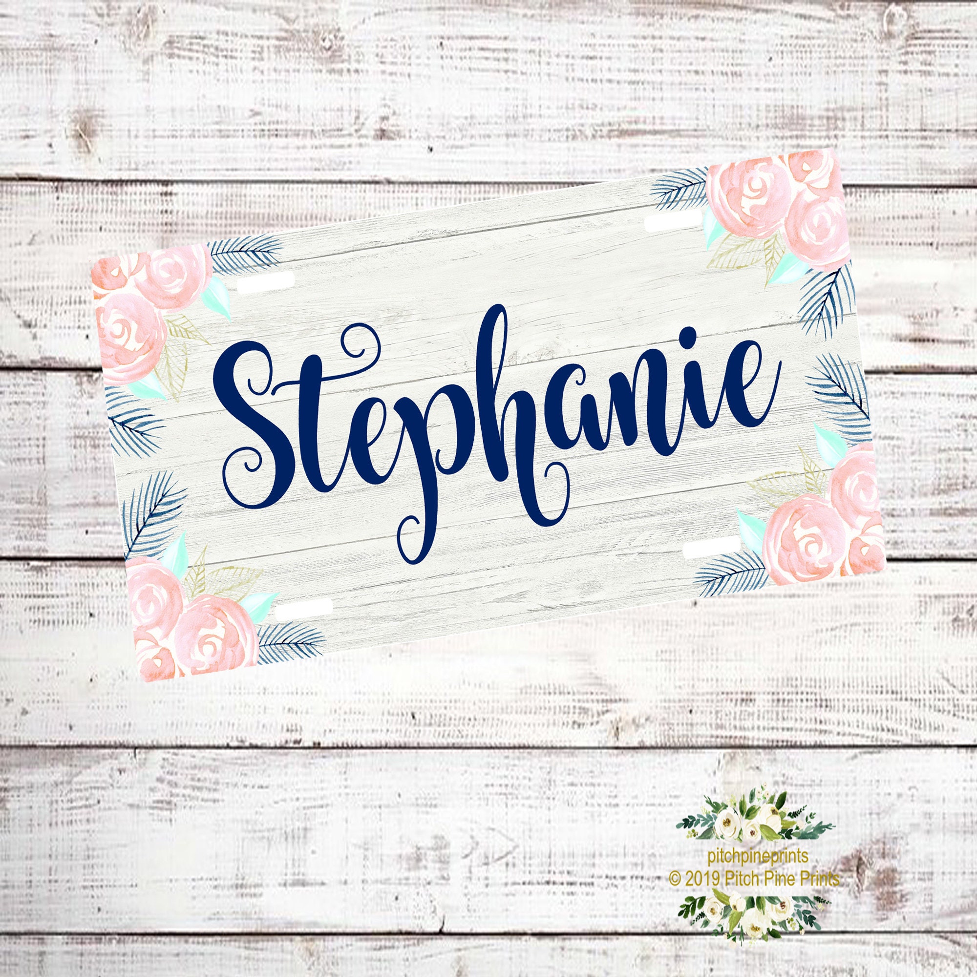 Monogrammed Feather Floral License Plate Car Tag Auto Accessory Pink ...