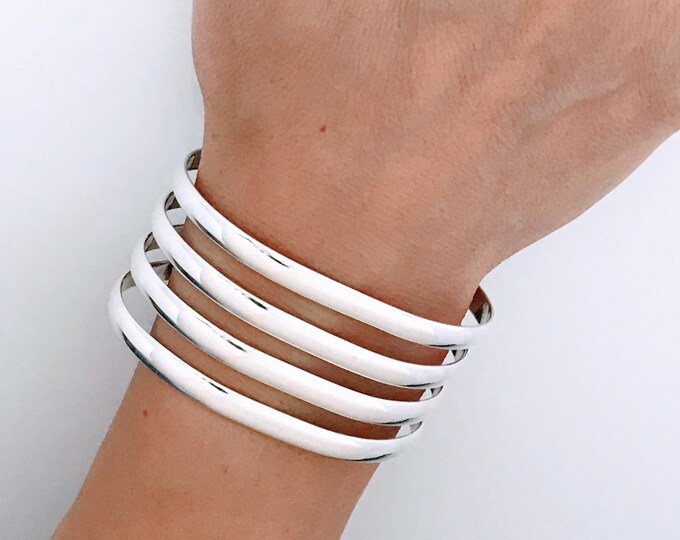 Vintage Mexico Sterling Silver Open Multi Band Cuff Bracelet, Chunky ...