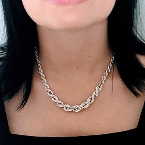Chunky Sterling Silver Graduated Rope Chain Necklace 18", Modernist 925 ...