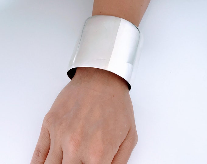 Retro Extra Wide Modernist Minimalist Polished Sterling Silver Cuff ...