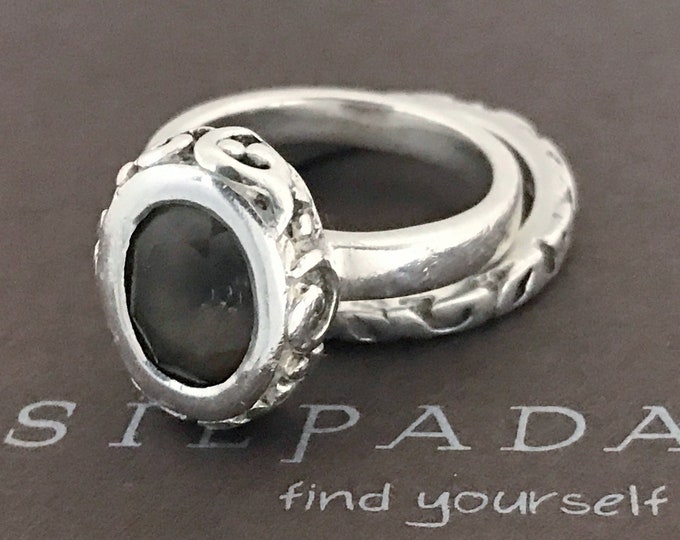 Retired Silpada Sterling Silver Smoky Quartz Scrolled Filigree Stacking ...