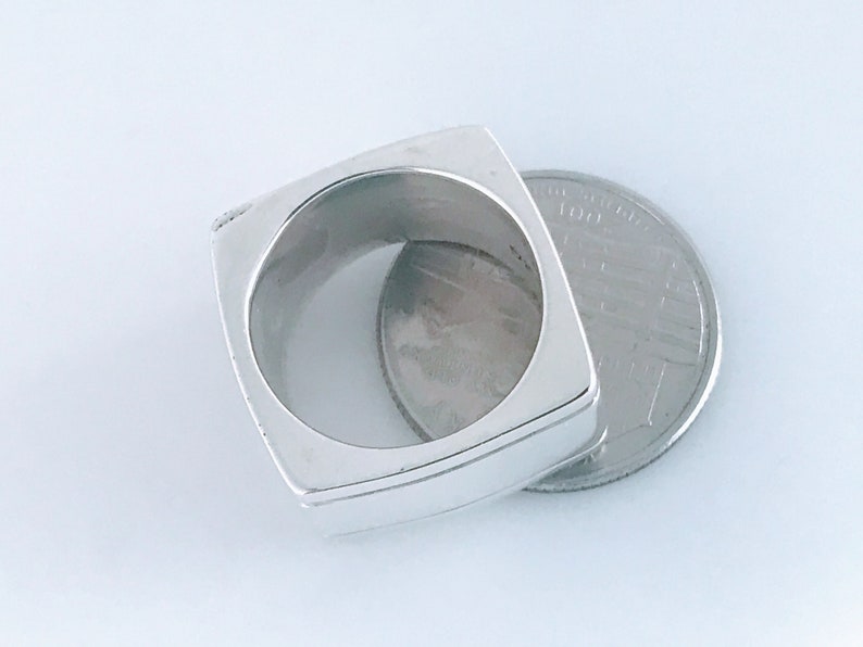 Vintage Mexico Modern Big Heavy Square Groove 925 Sterling Silver Band ...