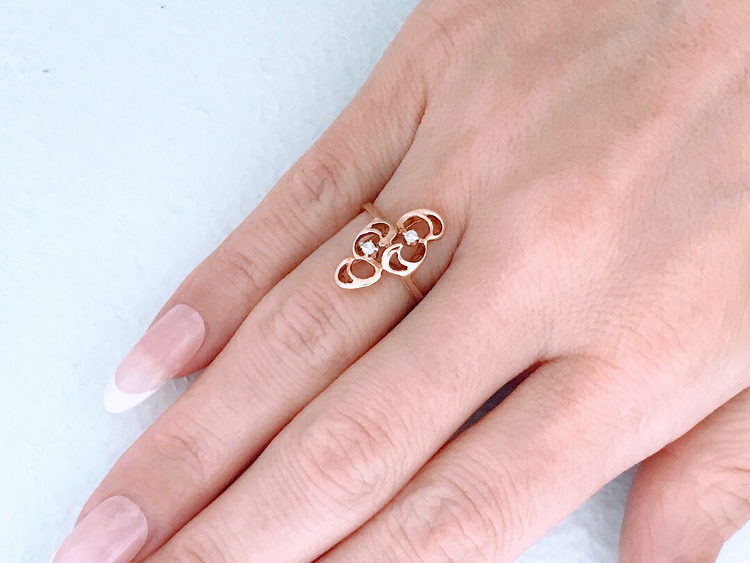 VTG 10K Yellow Gold Diamond Swirl Scroll Ring, 10K Gold Open Work Ring ...