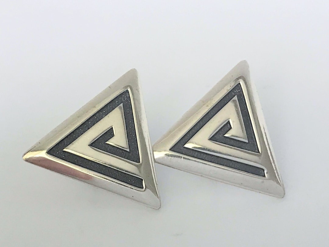 Vintage MCM Triangle Meander 925 Sterling Silver Earrings Screw Back ...