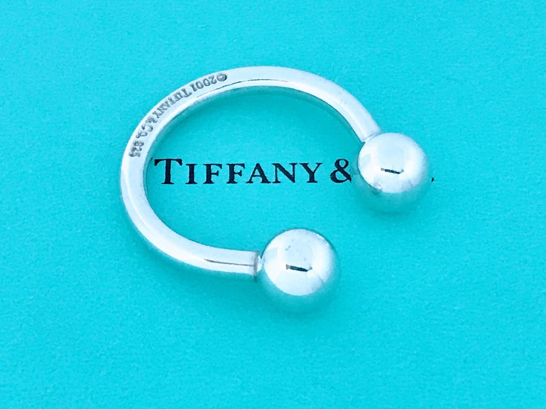 Authentic Tiffany & Co. Sterling Silver Key Ring, Vintage Tiffany Co. 925 Silver Round Two Ball ...