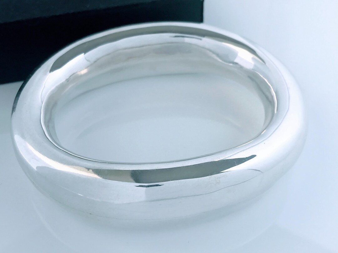 Large Puffed Sterling Silver Modernist Donut Bangle Bracelet, Retro Big ...