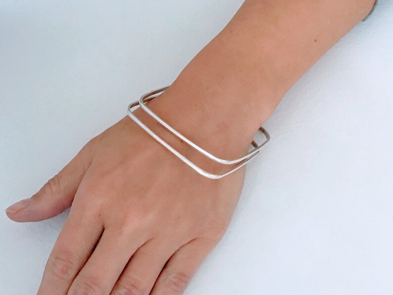Set of Two Square Geometric Stacking Bangle Bracelet 925 Sterling ...
