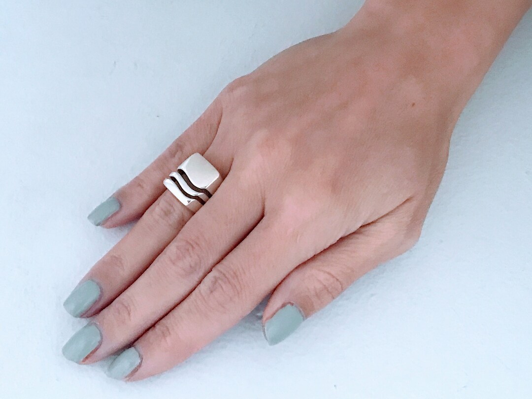 VTG Square Rectangle Dome Sterling Silver Ring Band, Chunky Retro ...