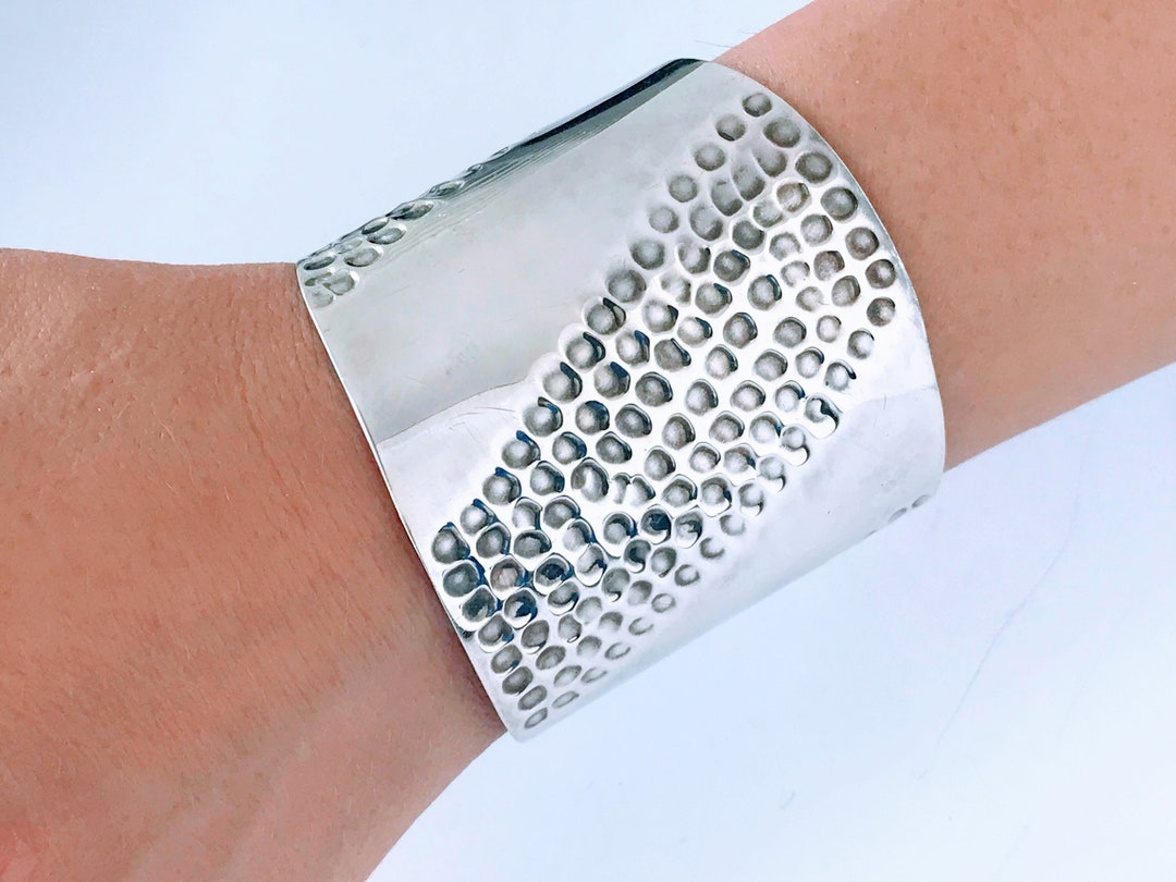 VTG Taxco Extra Wide Tall Textured Polished Modernist Cuff Bracelet ...