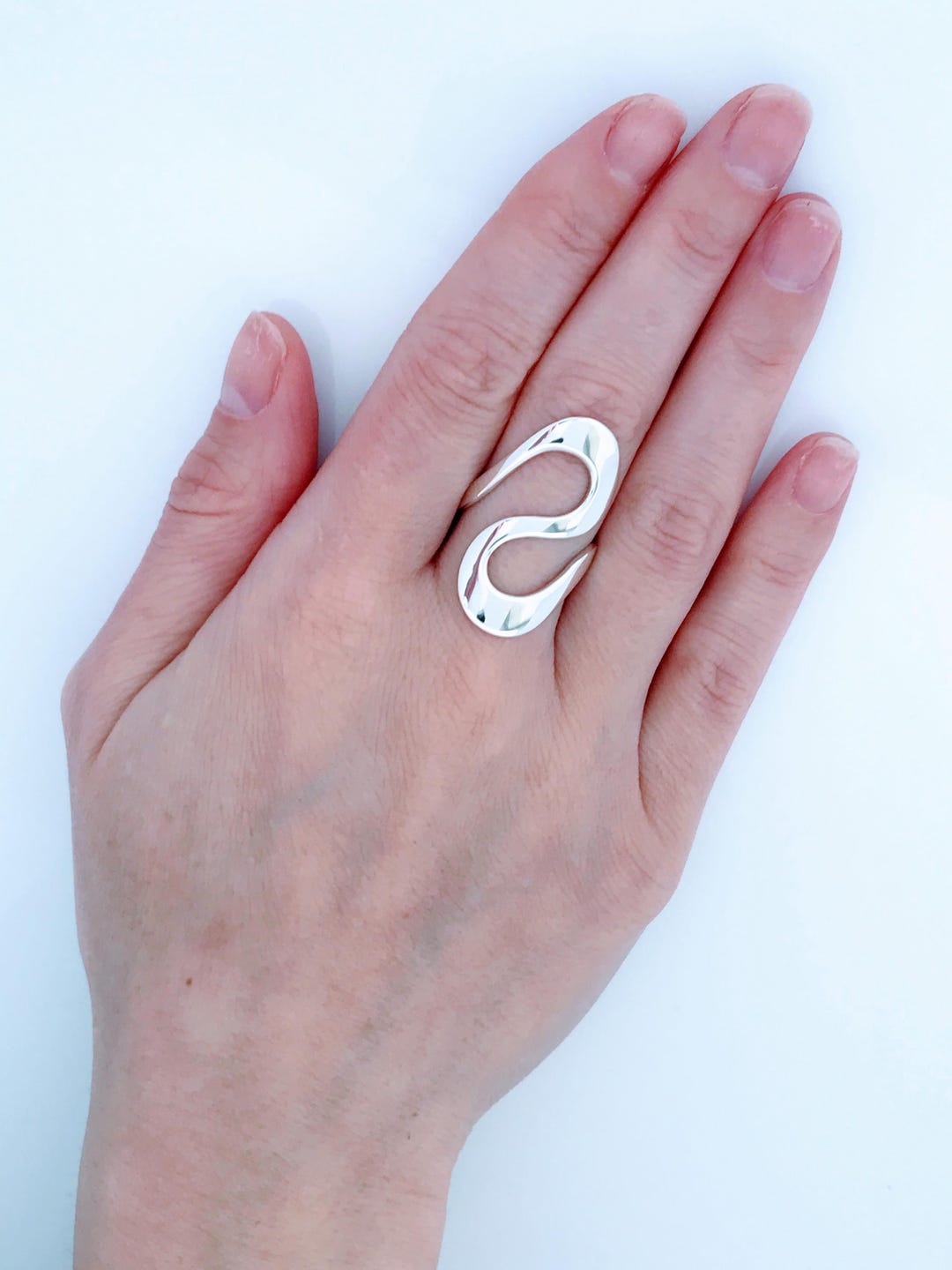 Modern Cut Out Wave Swirl Band Ring Sterling 925 Silver, Retro Smooth ...