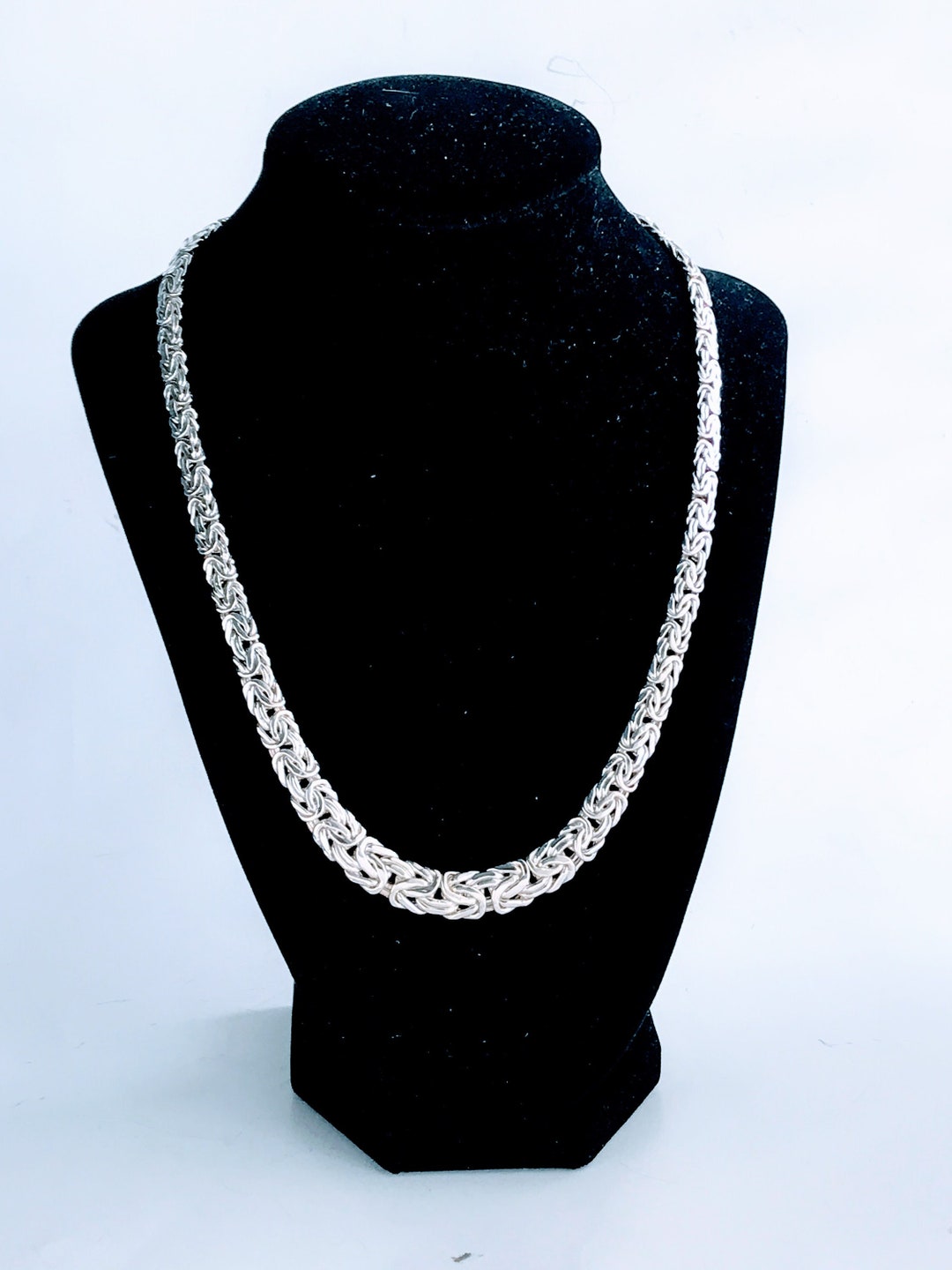 Chunky Puffed Flat Graduated Byzantine Chain Necklace 925 Sterling ...