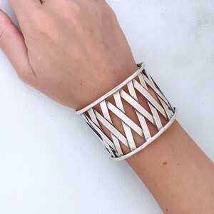 Retro Modern Style Wide Open Work Cuff Bracelet in 925 Sterling Silver ...