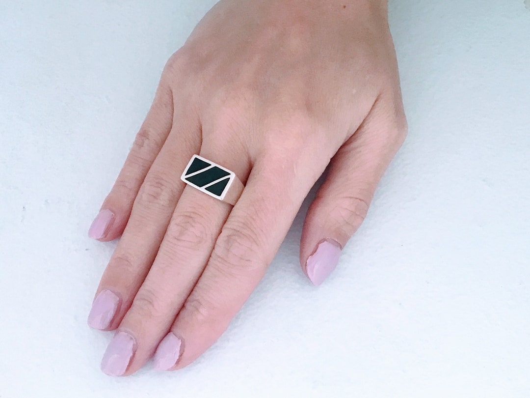 Vintage Kabana Rectangular Bar Dome Signet Ring Black Onyx Sterling ...