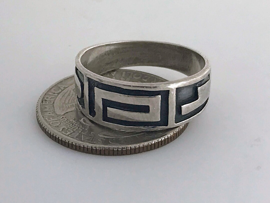 Modernist Sterling Silver Greek Key Ring Band Retro 925 - Etsy
