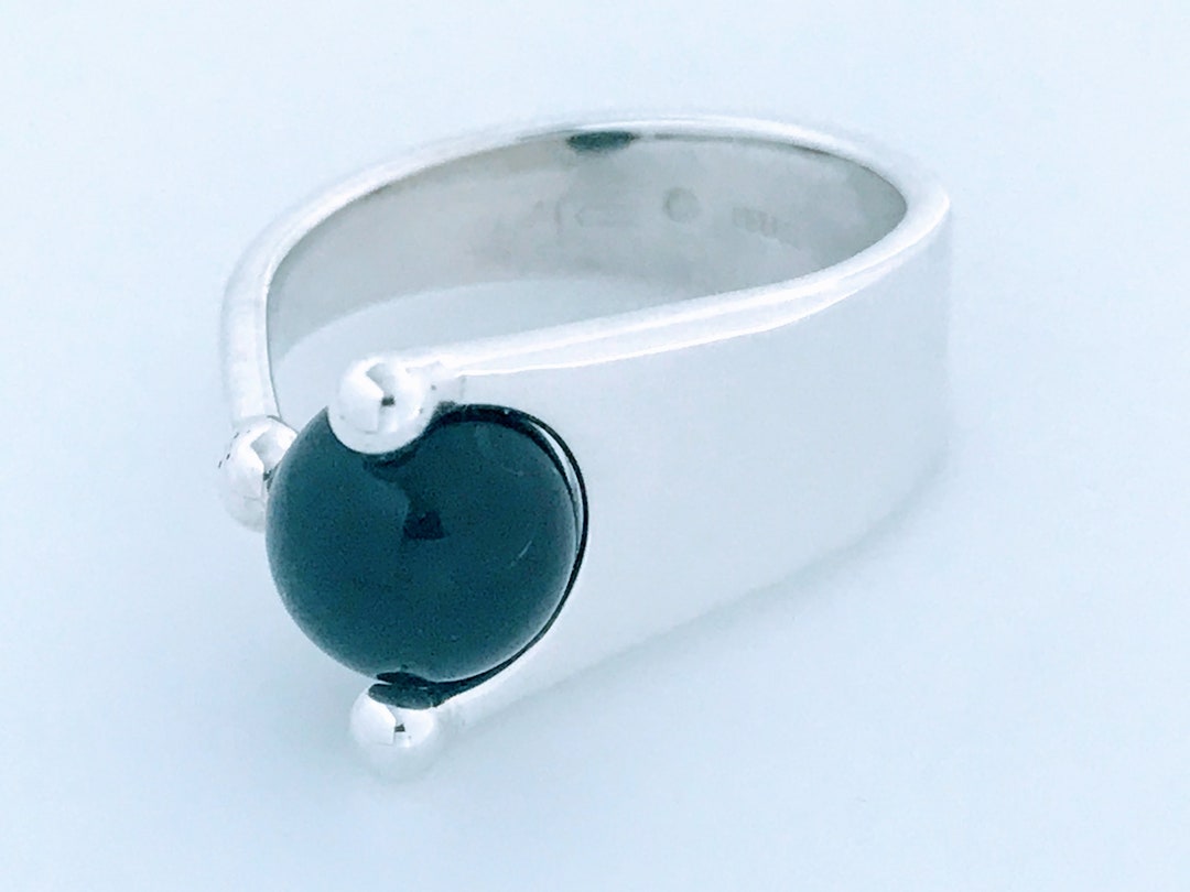 VTG 925 Sterling Silver Interchangeable Onyx Sphere Ring, Modernist ...