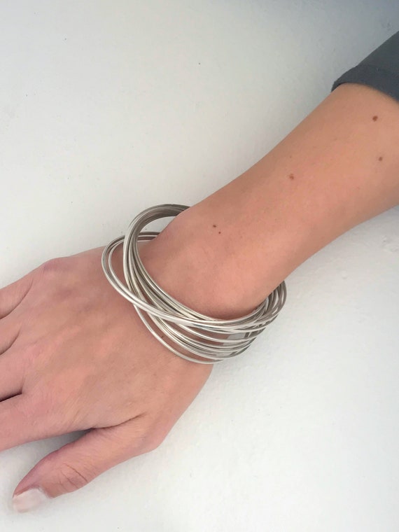 Taxco Mexico Sterling Silver Multi Strand Bangle Brac… - Gem