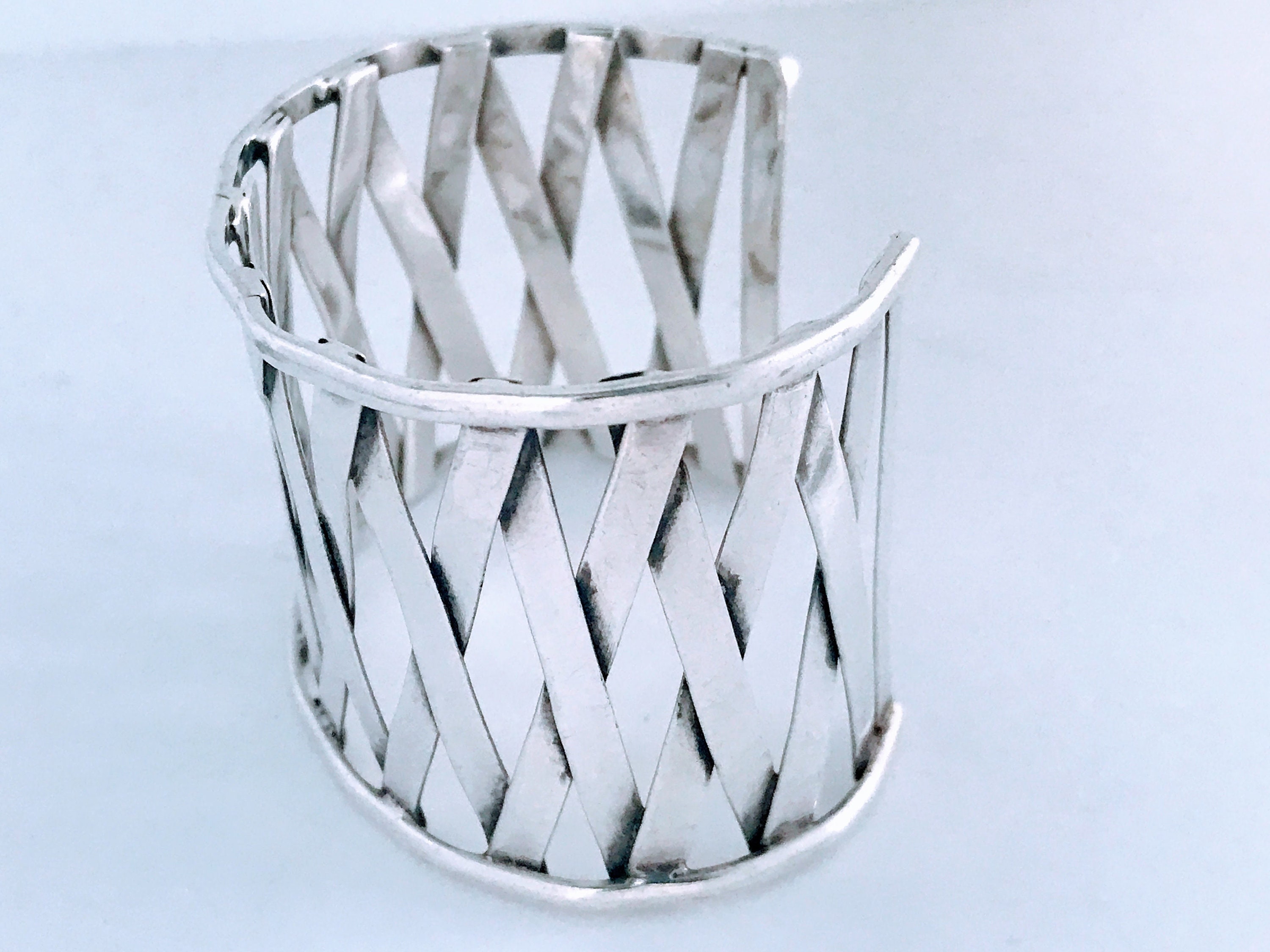 Retro Modern Style Wide Open Work Cuff Bracelet in 925 Sterling Silver ...