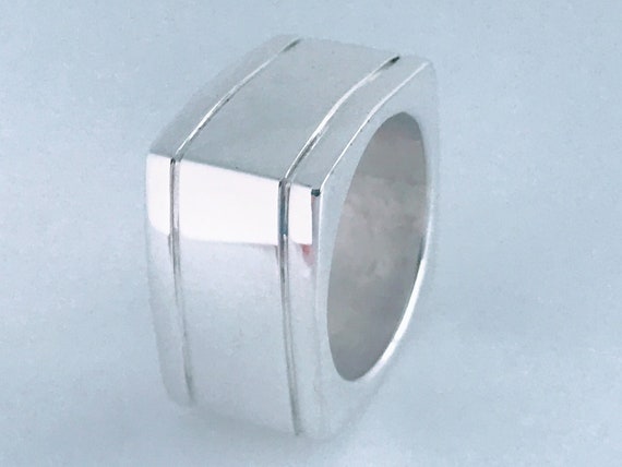 Vintage Mexico Modern Big Heavy Square Groove 925 Ste… - Gem