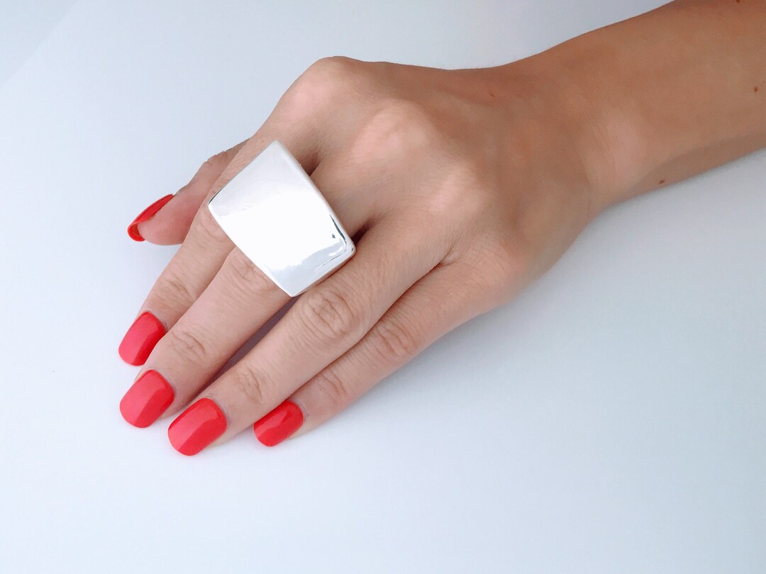 Designer Bat Ami Huge Puffed Sterling Silver Rectangle Domed Band Ring ...