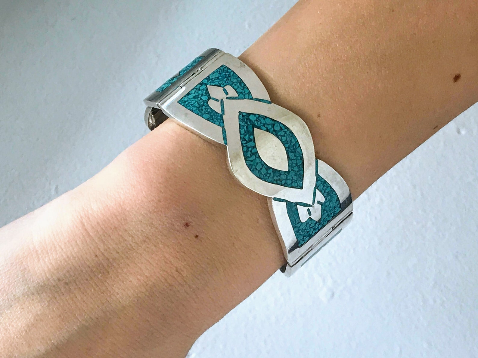 Vintage Taxco Sterling Silver Turquoise Inlay Bangle Bracelet - Etsy