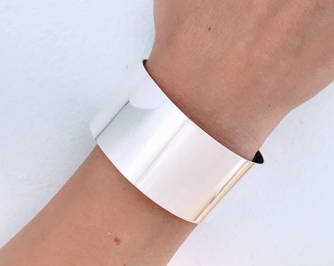 Elle Wide Concave Dome Polished Sterling Silver Cuff Bracelet, Designer ...
