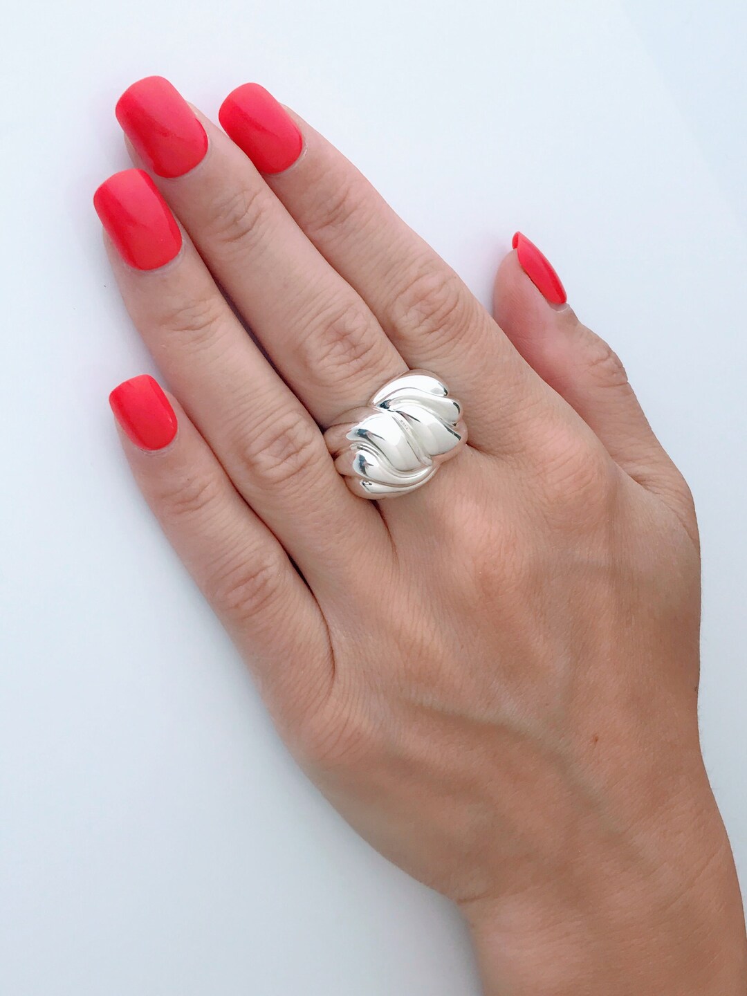 Retro Thick Wide Fluted Ribbed Knot Dome Ring Cigar Band 925 Sterling ...