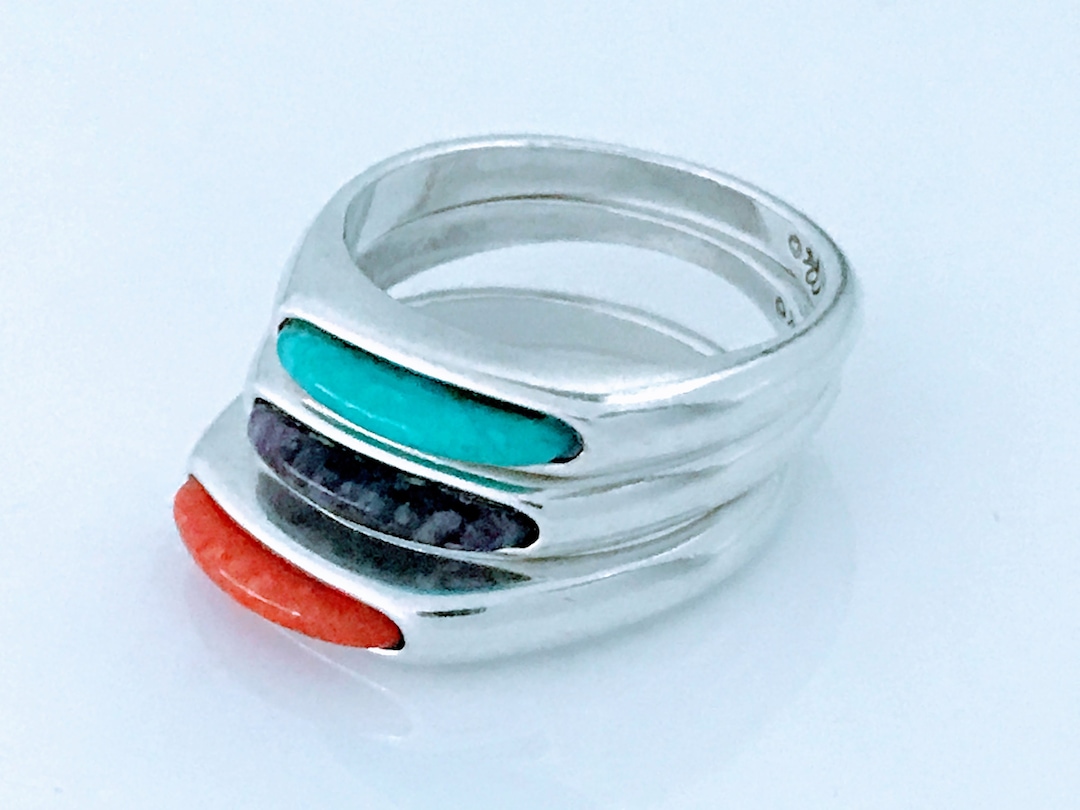 Carolyn Pollack Sterling Silver Stone Stack Stacking Rings Bands ...