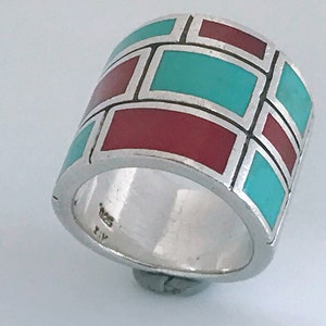 VTG Sterling Silver Multi Stone Inlay Ring Band Wide - Etsy