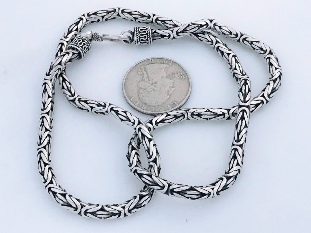 Heavy Sterling Silver Byzantine Chain Necklace, Long 925 Silver Kings ...