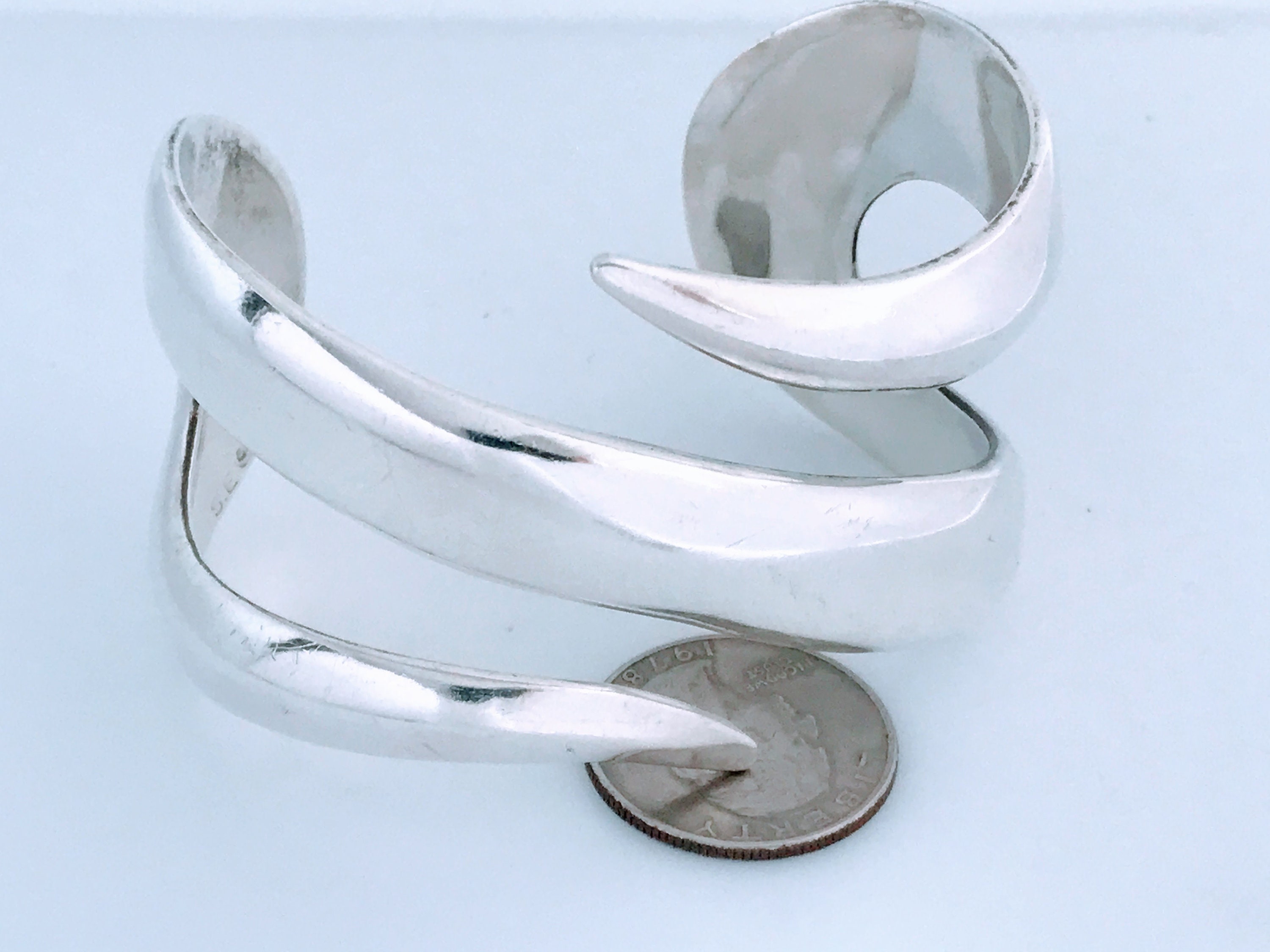Vintage Sterling Silver Bypass Wrap Around Cuff Bracelet, Retro ...