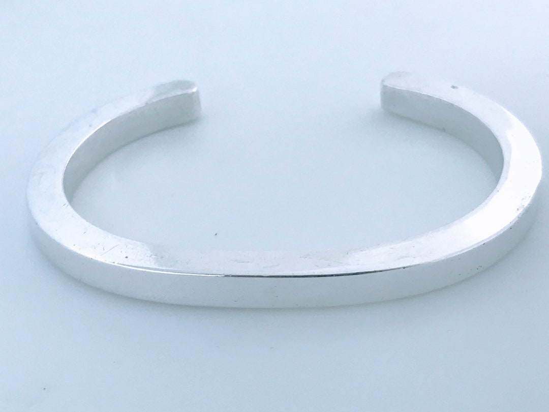 Retro Sterling Silver Square Edge Cuff Bracelet, Modernist Minimalist ...