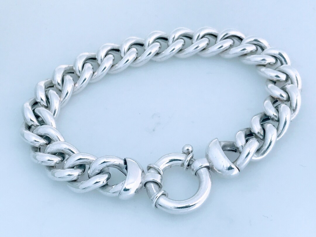 Chunky Modernist Sterling Silver Curb Link Bracelet, Contemporary 925 ...