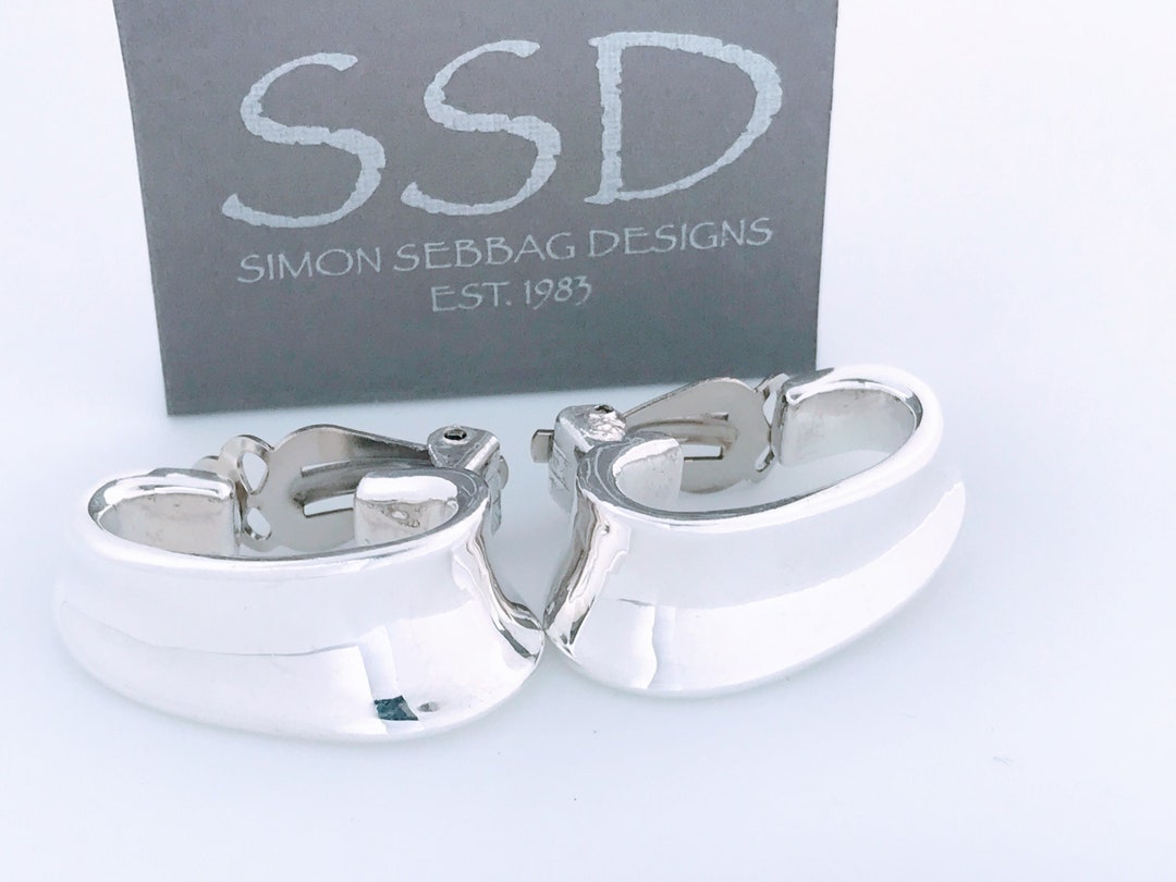 SSD Simon Sebbag Chunky 925 Sterling Silver Modernist Puffed Oval Hoop ...