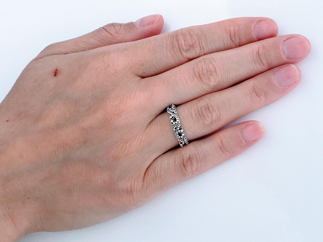 Lois Hill Sterling Silver Granular Stack Band Ring, 925 Oxidized Silver ...