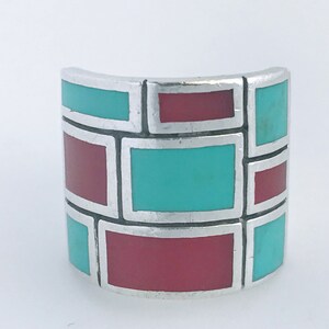 VTG Sterling Silver Multi Stone Inlay Ring Band Wide - Etsy