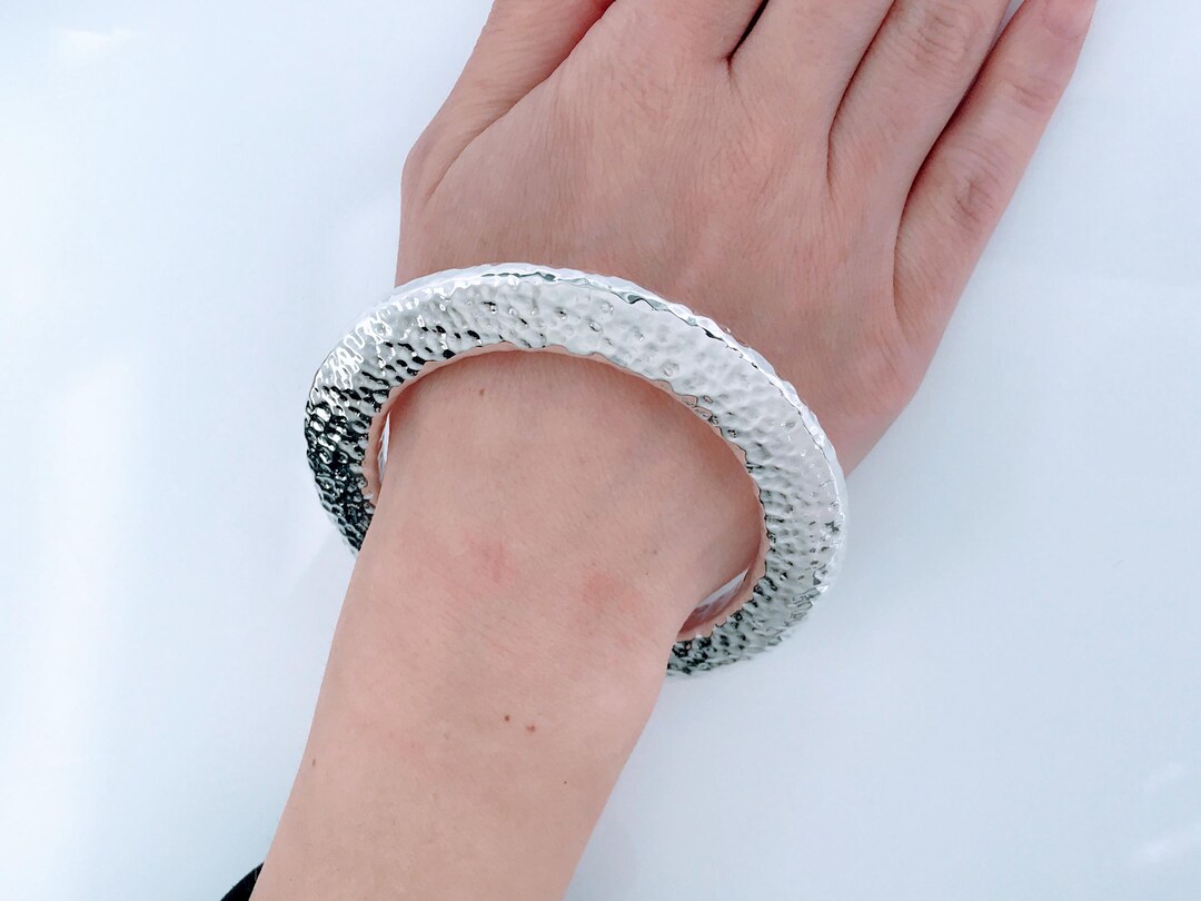 Simon Sebbag Thin Wide Hammered Sterling Silver Statement Bangle ...