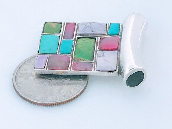 Retro Sterling Silver Multi Color Enamel Glass Stone … - Gem