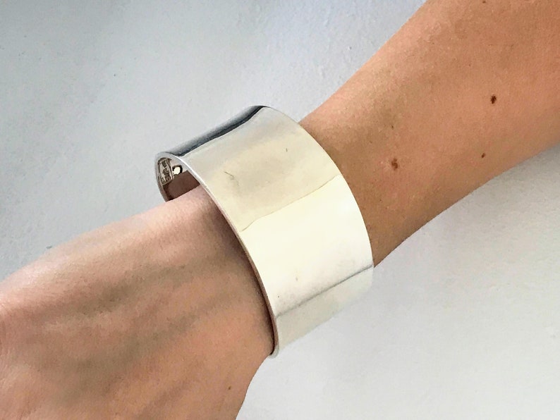 Elle Wide Concave Dome Polished Sterling Silver Cuff Bracelet - Etsy