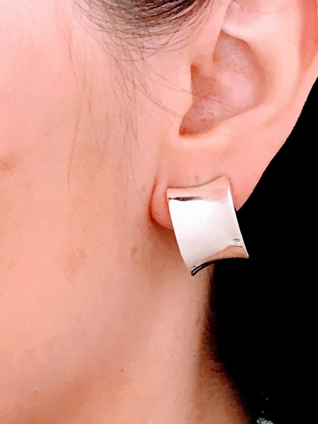 Designer Zina Chunky Wide Concave Half Hoop Clip on Earrings 925 ...