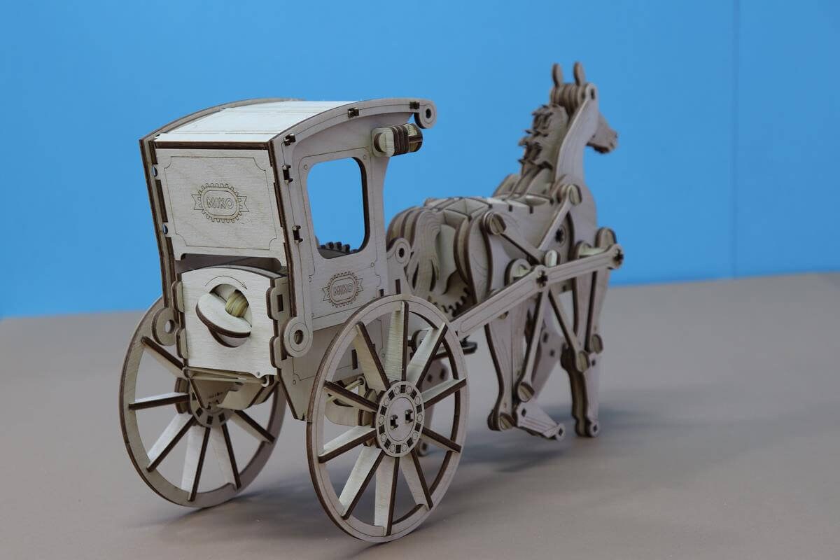 Mechanical Movable Wooden 3D Miko Puzzle Cab With Horse Constructor Set ...