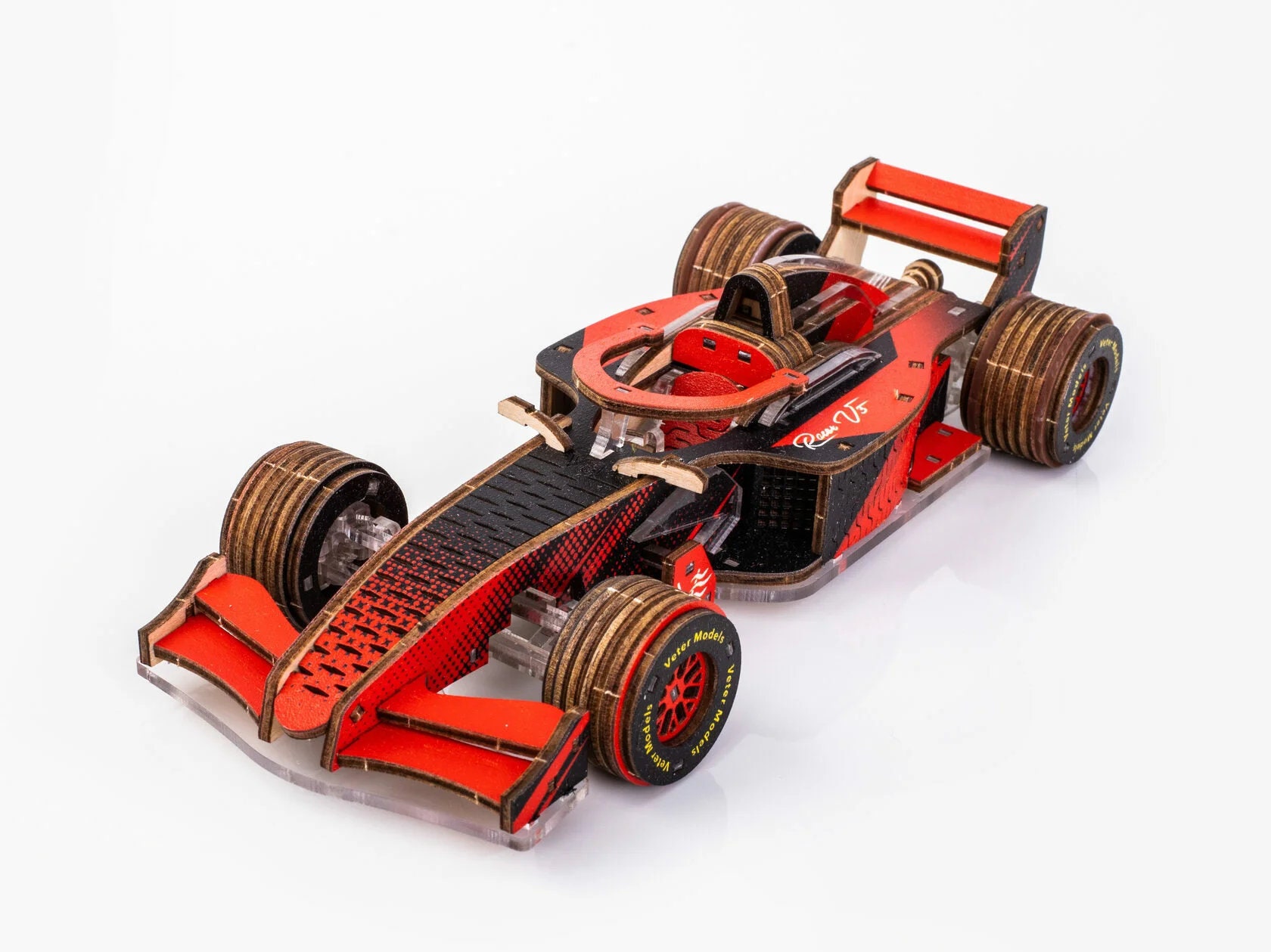 Mechanical Movable Wooden 3D Veter Models Puzzle Racer-v3 F1 Racing Car ...