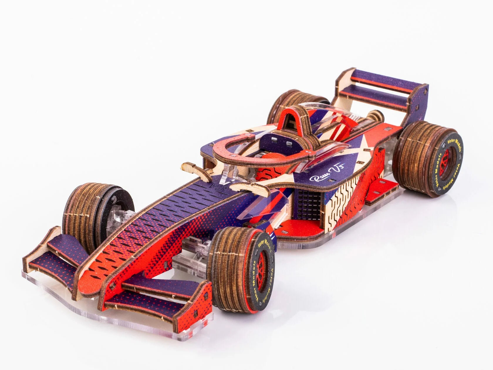 Mechanical Movable Wooden 3D Veter Models Puzzle Racer-v3 F1 Racing Car ...