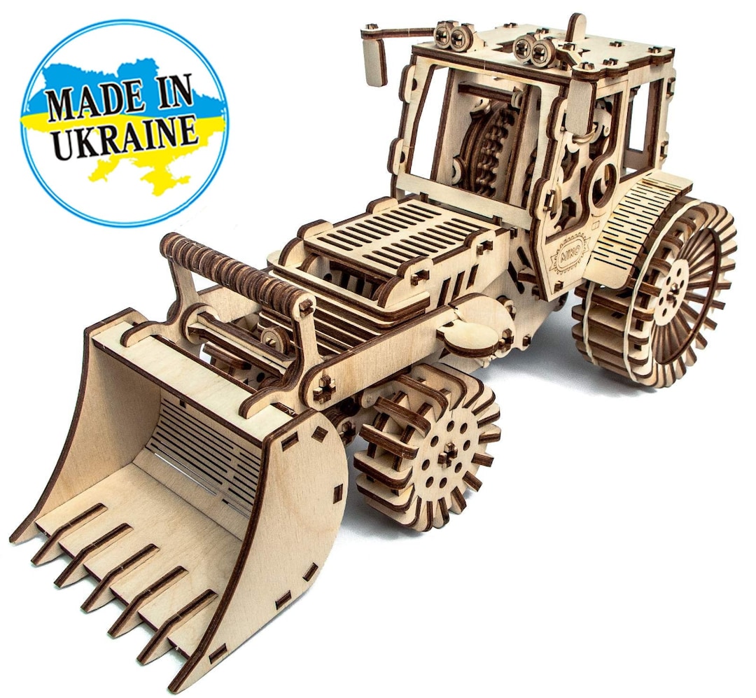 Mechanical Movable Wooden 3D Miko Puzzle BULLDOZER Constructor Set Gift ...