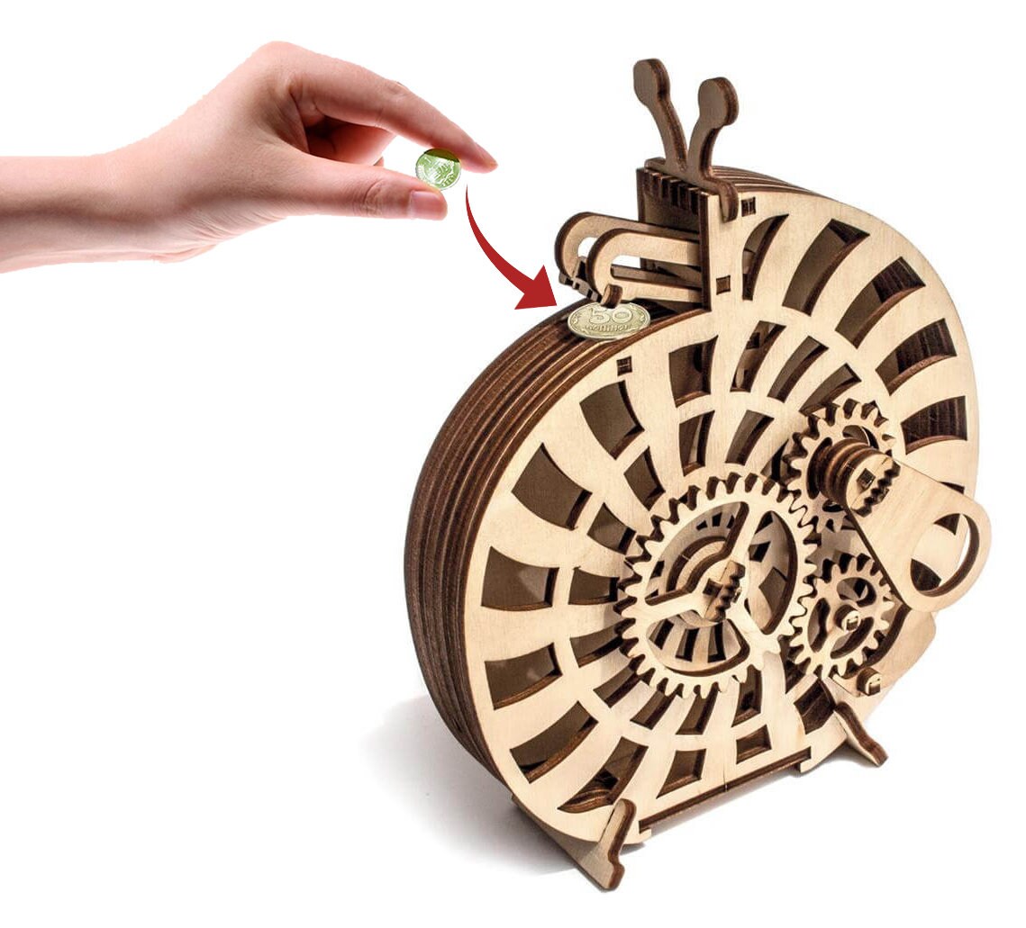Mechanical Movable Wooden 3D Miko Puzzle Snail - Piggy Bank Constructor ...