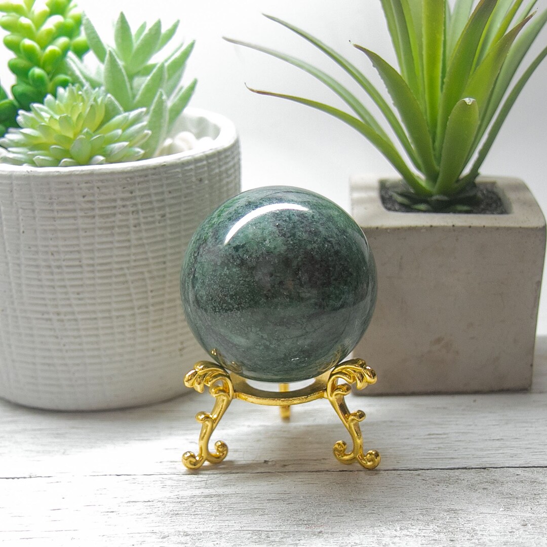 Green Jade Sphere, Natural Dark Olive Green Nephrite Jadeite Serpentine ...