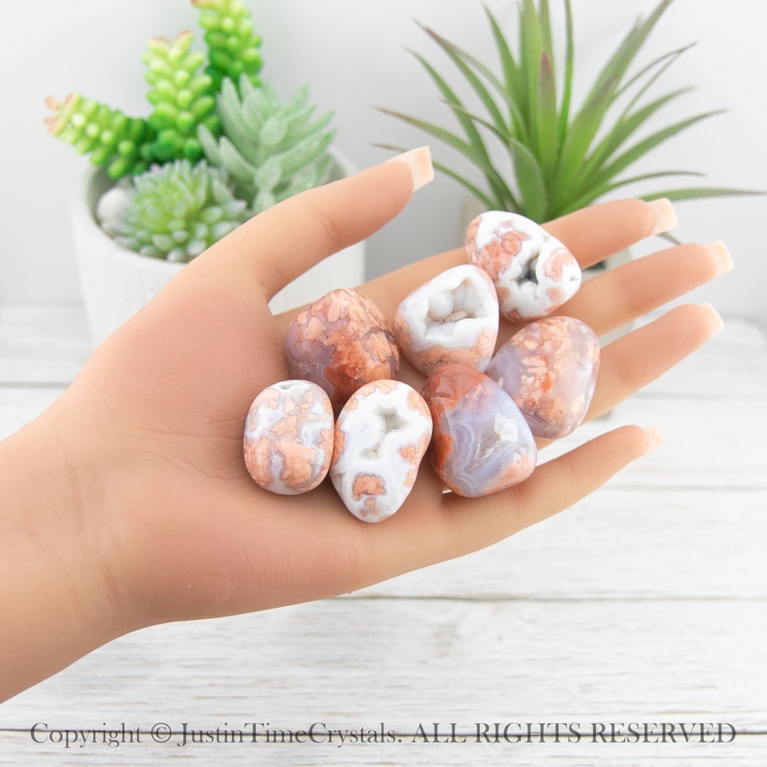 Pink Agate Tumble Stone, Natural Peach Cotton Candy Sugar Druzy Plume ...