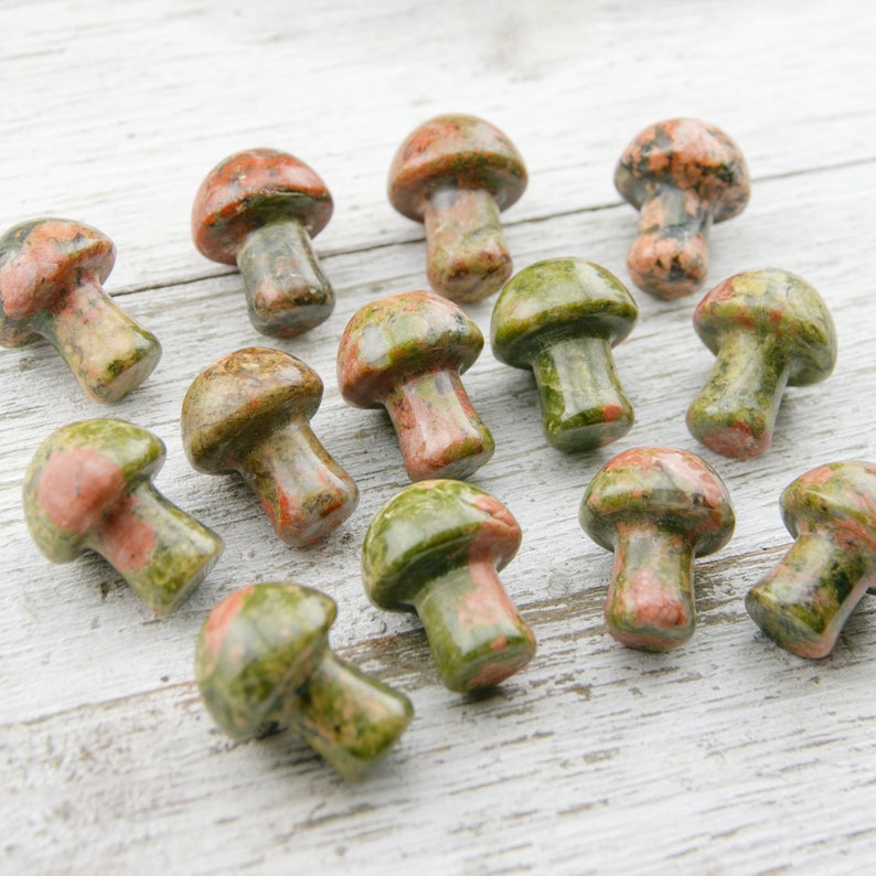 Unakite Mini Mushroom, Natural Epidotized Green Orange Red Epidote ...
