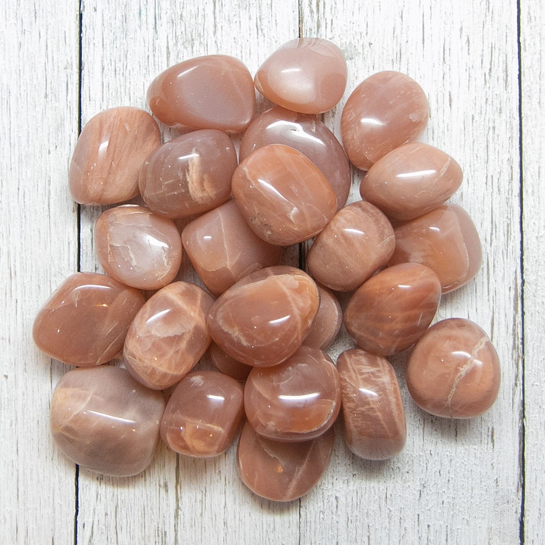Peach Moonstone Tumbled Stone, Natural Flashy Golden Sunstone Pocket ...