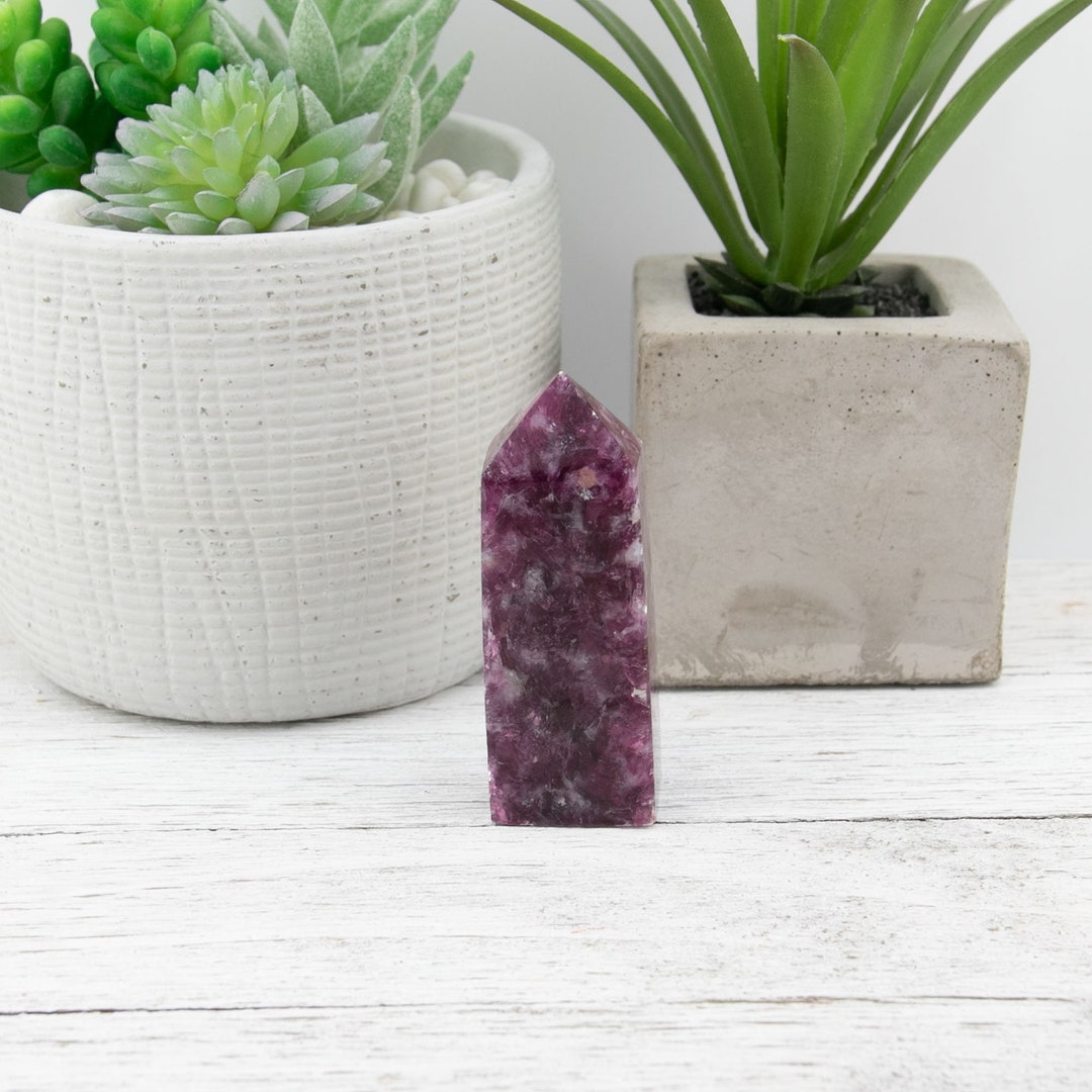 Gem Lepidolite in Quartz Tower, Natural Gemmy Purple Mica Crystal # ...