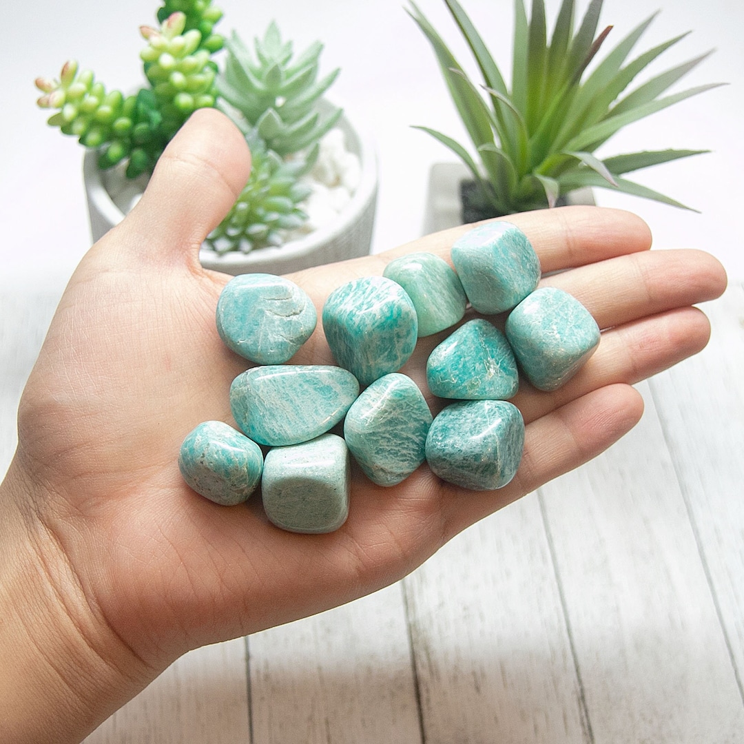 Amazonite Tumbled Stone, Natural Green Amazonite Pocket Polished Palm ...